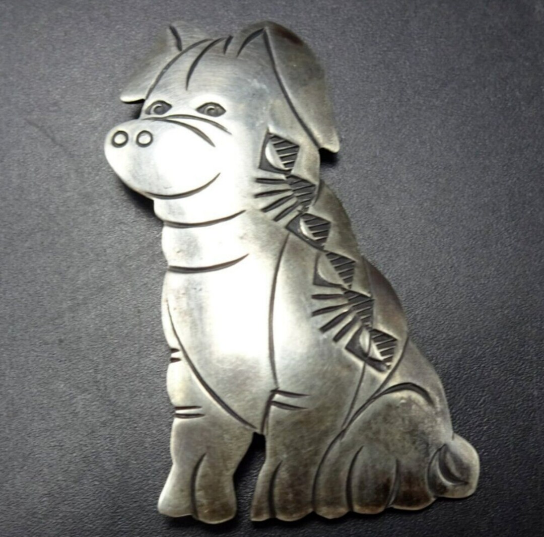 Cecil Perry NAVAJO estampée à la main, argent sterling, cochon encreur ...