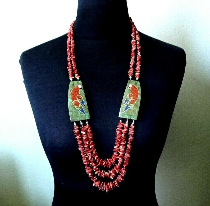 RAYMOND ROSETTA Santo Domingo Pueblo PARROT Spiny Oyster Shell Necklace ...