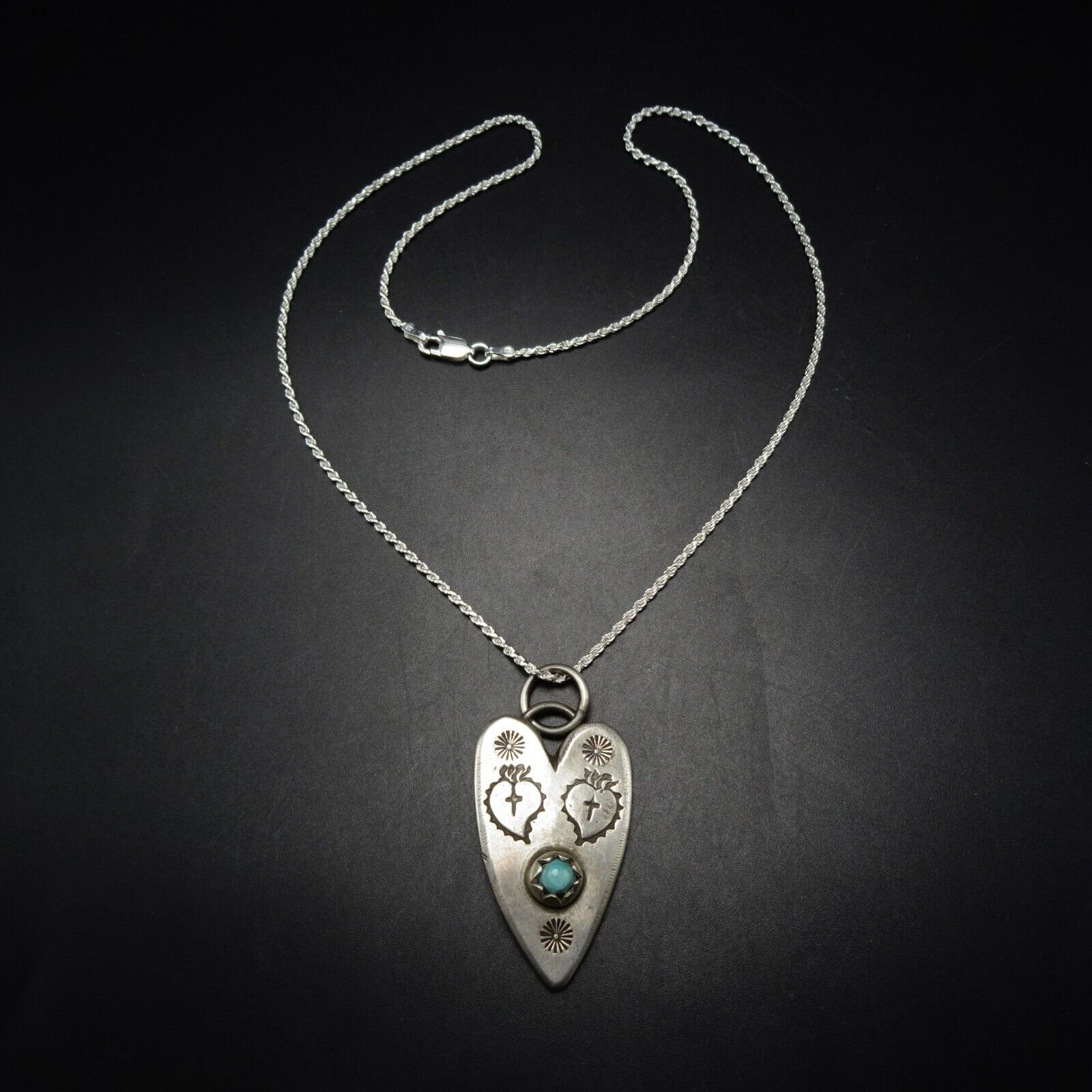 FALCON TRADING COMPANY 925 Ingot Silver Turquoise Heart Token Pendant ...