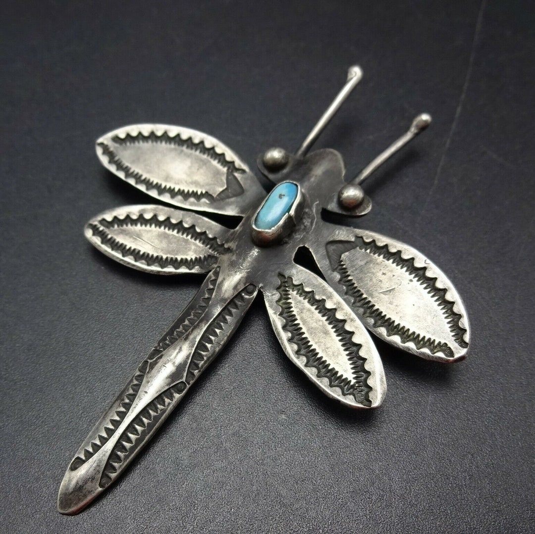 Hand Stamped Sterling Silver TURQUOISE DRAGONFLY Pin/brooch - Etsy