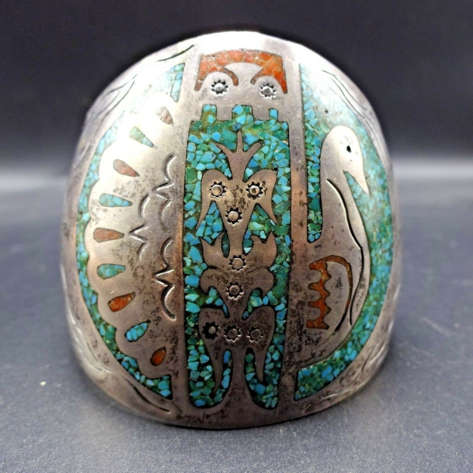 Signed Vintage NAVAJO Sterling TURQUOISE & CORAL Chip Inlay | Etsy