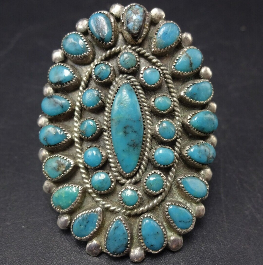 J.M. BEGAY Vintage NAVAJO Sterling Silver TURQUOISE Cluster Ring Size 7 ...