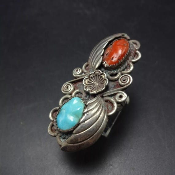 Vintage SADIE CALVIN Navajo TURQUOISE Old Red Coral S… - Gem
