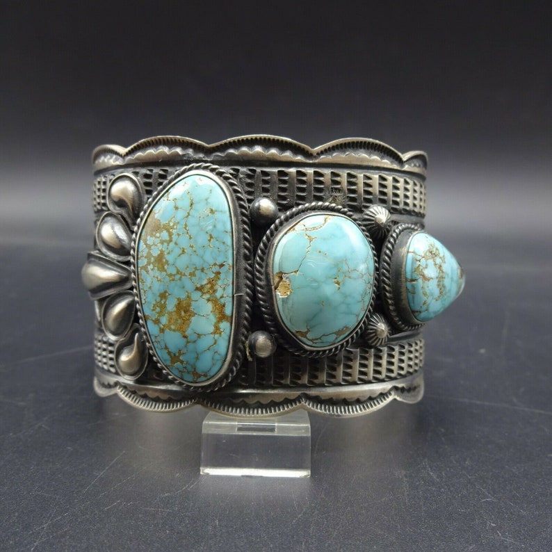 HUGE Andy Cadman NAVAJO Hand-stamped Sterling Silver TURQUOISE | Etsy