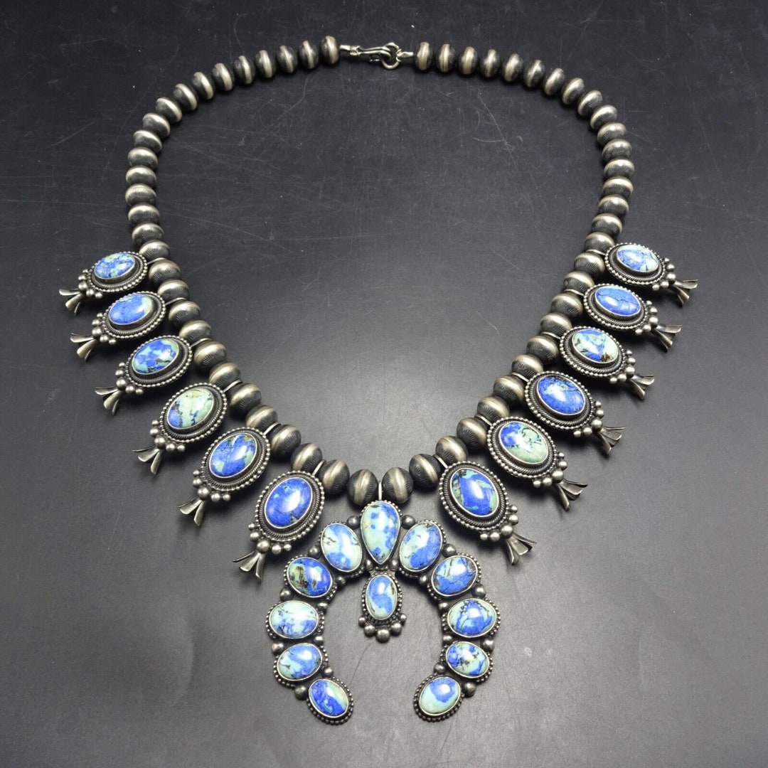 Grand ERNEST ROY BEGAY Navajo Azurite Sterling Silver Squash Bottom ...