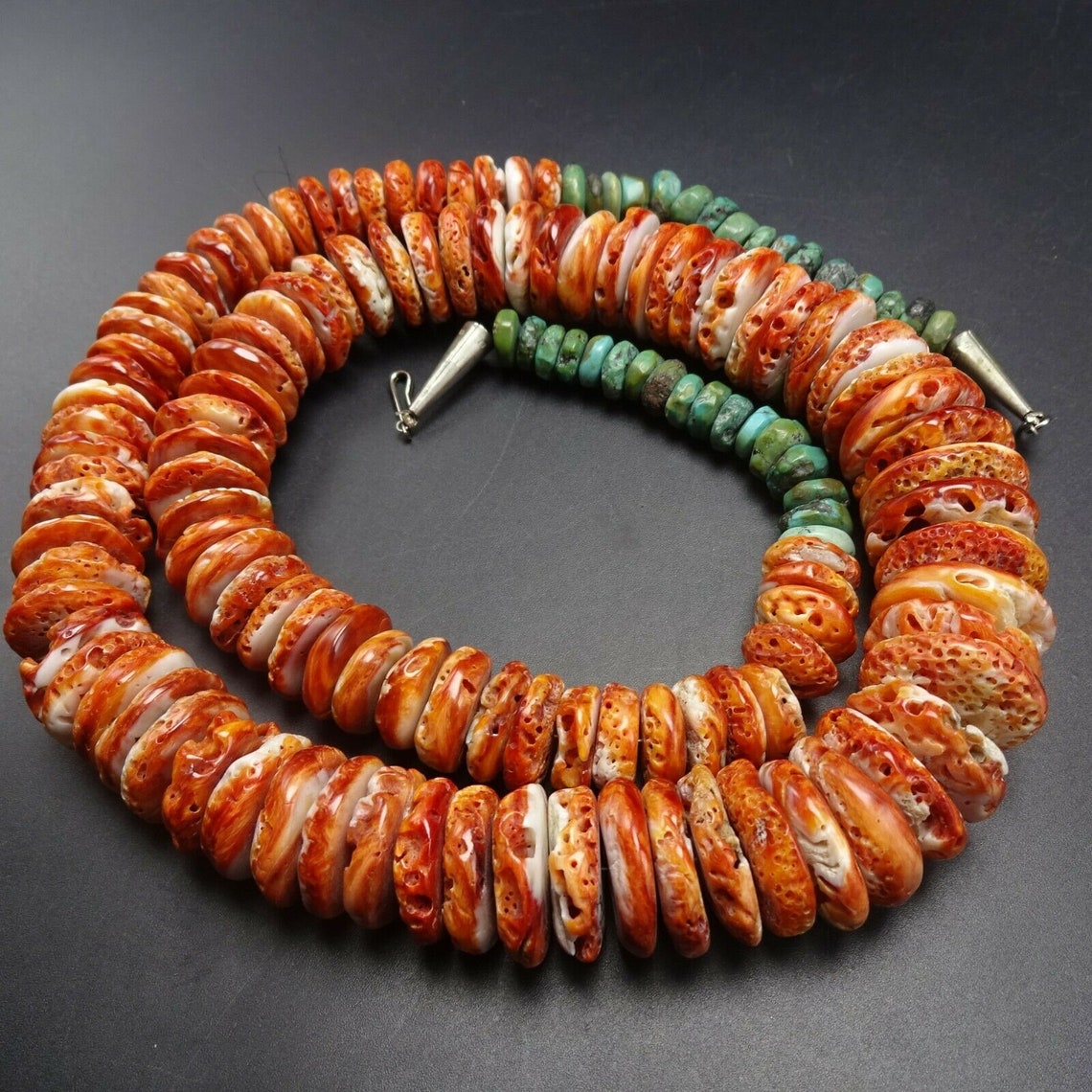 Vintage Orange SPINY OYSTER Shell TURQUOISE Necklace Sterling | Etsy