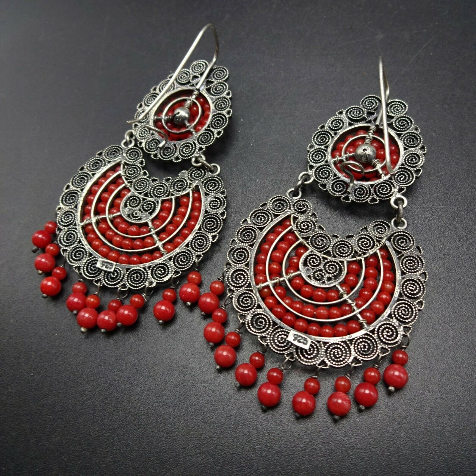 Big Spanish Style FEDERICO JIMENEZ Sterling Silver Filigree CORAL Beads ...