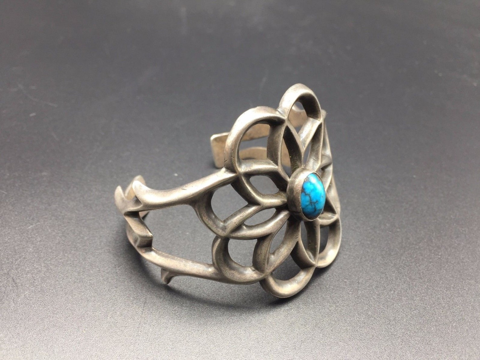 Heavy Vintage Sand Cast Sterling Silver and TURQUOISE Cuff - Etsy