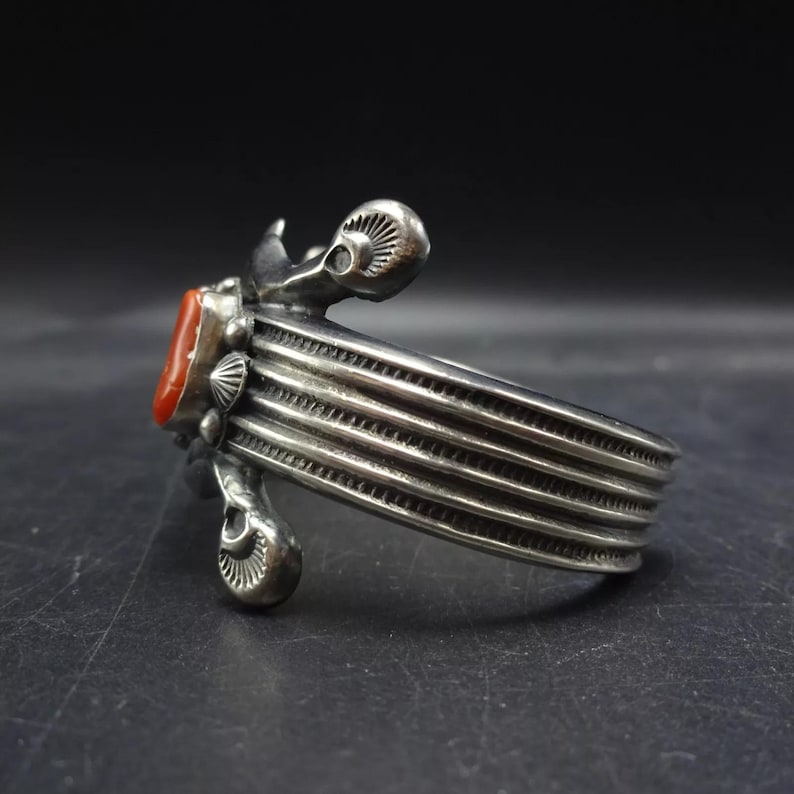 HARRISON BITSUI Navajo Vintage Sterlingsilver Red MEDITERRAN Coral Cuff ...