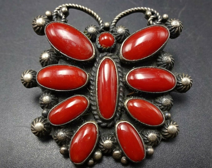 Exquisite KENNY BRACKEN Sterling Silver CORAL Butterfly Pendant ...