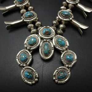 Vintage Sterling Silver 925 APACHE Blue Webbed TURQUOISE Squash Blossom ...