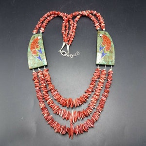 RAYMOND ROSETTA Santo Domingo Pueblo PARROT Spiny Oyster Shell Necklace ...