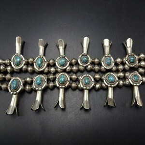 Vintage Sterling Silver 925 APACHE Blue Webbed TURQUOISE Squash Blossom ...