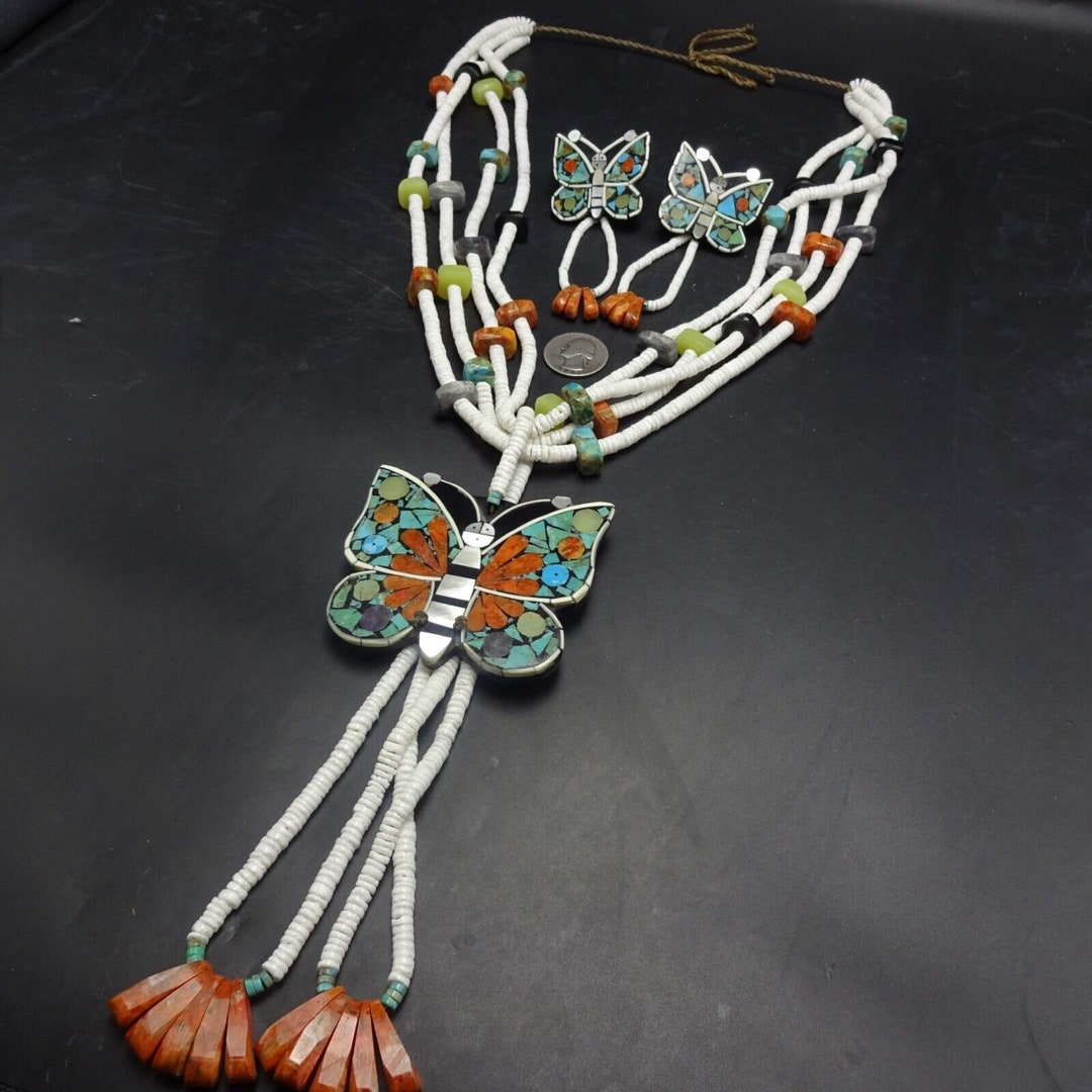 Kewa WARREN NIETO Turquoise White Clam Shell Butterfly Necklace and ...