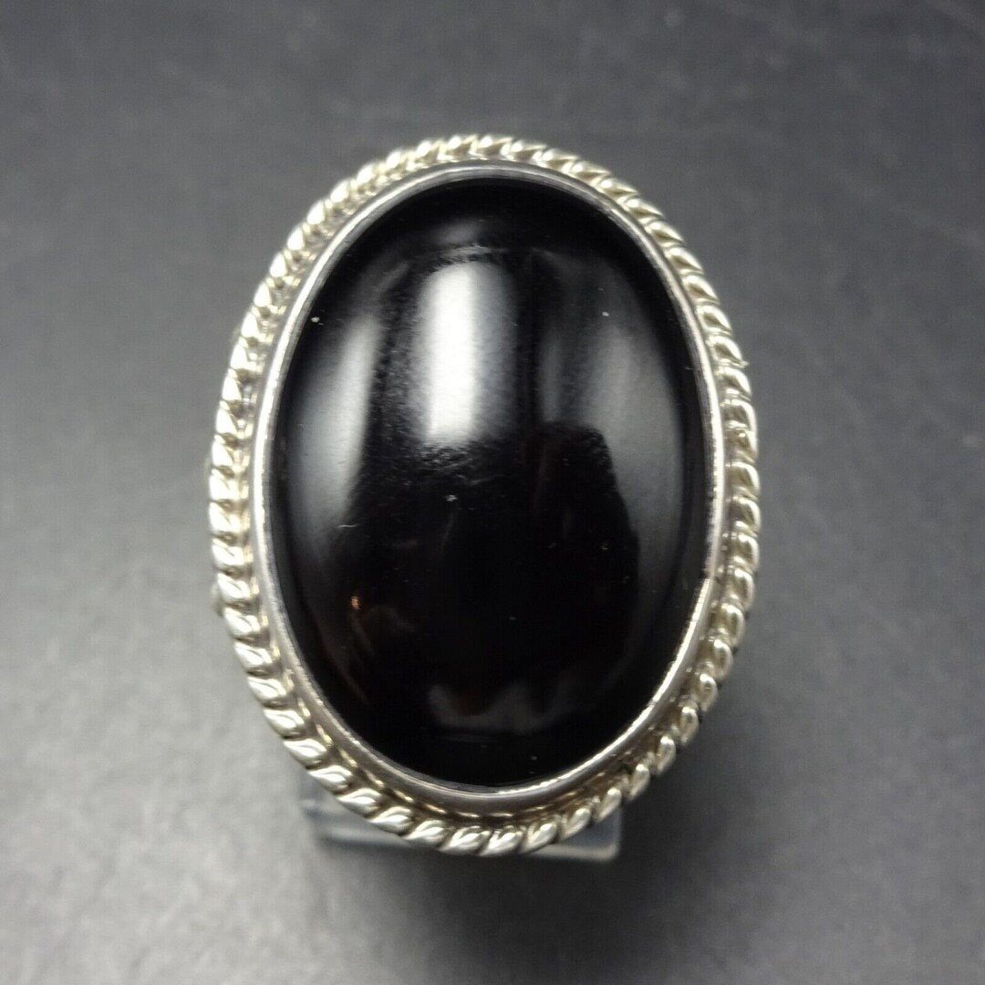 ROBUST Orville Tsinnie NAVAJO Sterling Silver BLACK Jet Oval Cab Ring ...