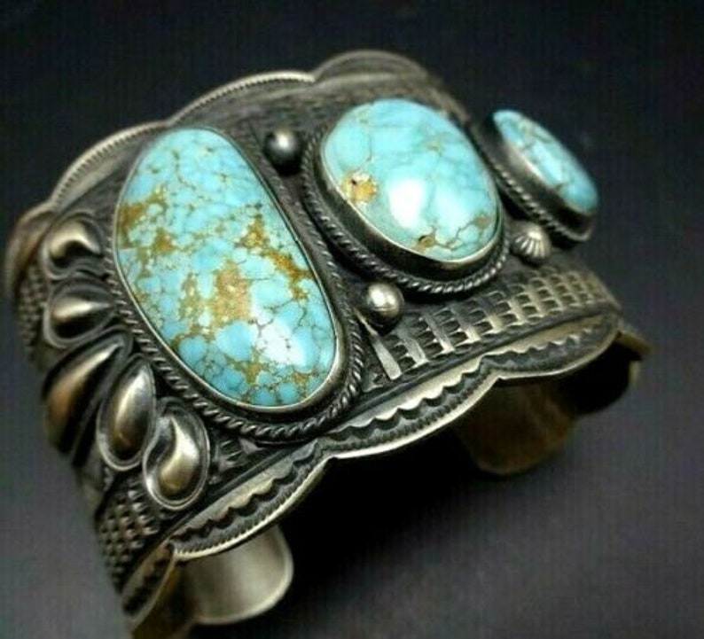 HUGE Andy Cadman NAVAJO Hand-stamped Sterling Silver TURQUOISE | Etsy