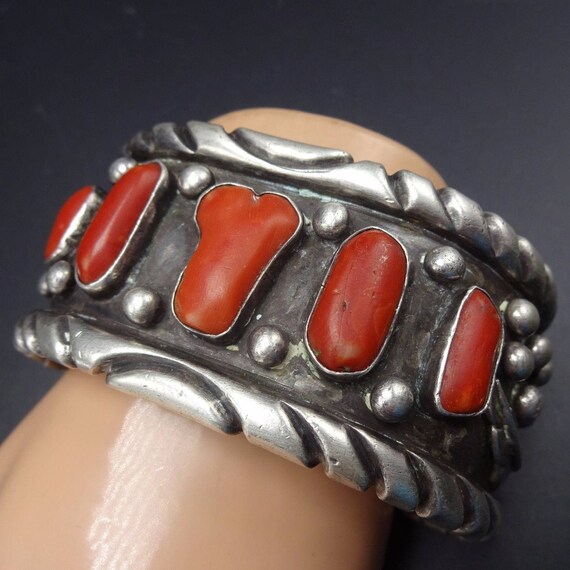 Heavy Gauge Vintage Chisel Cut Sterling Silver CORAL … - Gem