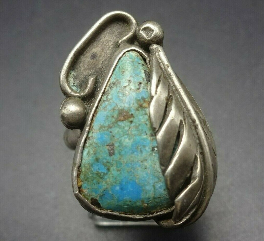 Vintage Sterling Silver and NATURAL TURQUOISE Ring Size 6, Triangular ...