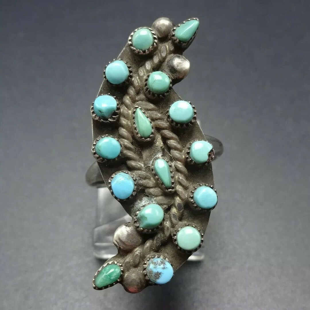 Vintage Sterling Silver TURQUOISE Snake Eye Petit Point RING Size 6.5 ...