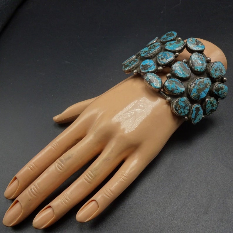 Vintage Sterling Silver BLUE DIAMOND TURQUOISE Cluster Cuff - Etsy