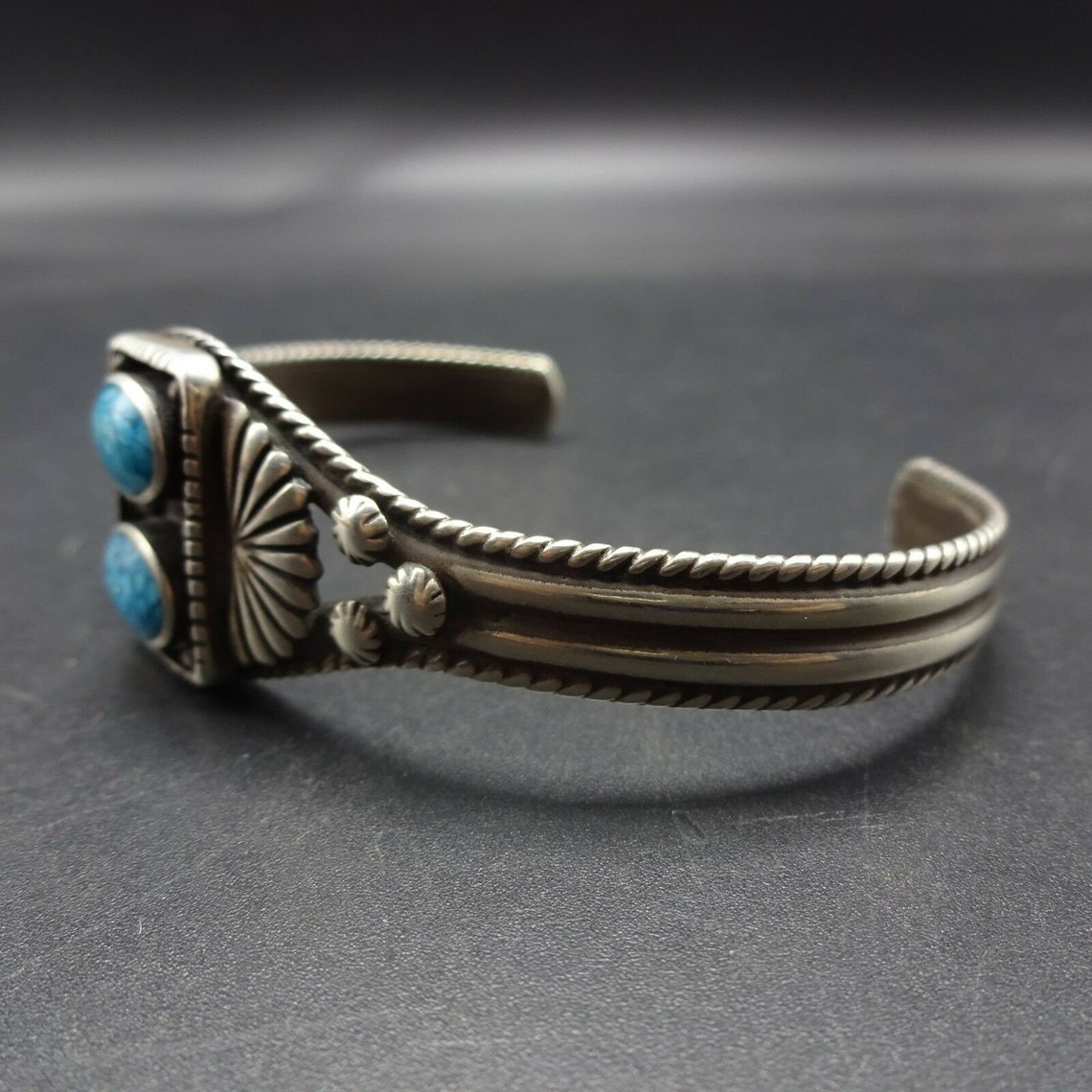 Vintage Sterling Silver TURQUOISE Chip Inlay Cuff BRACELET - Etsy