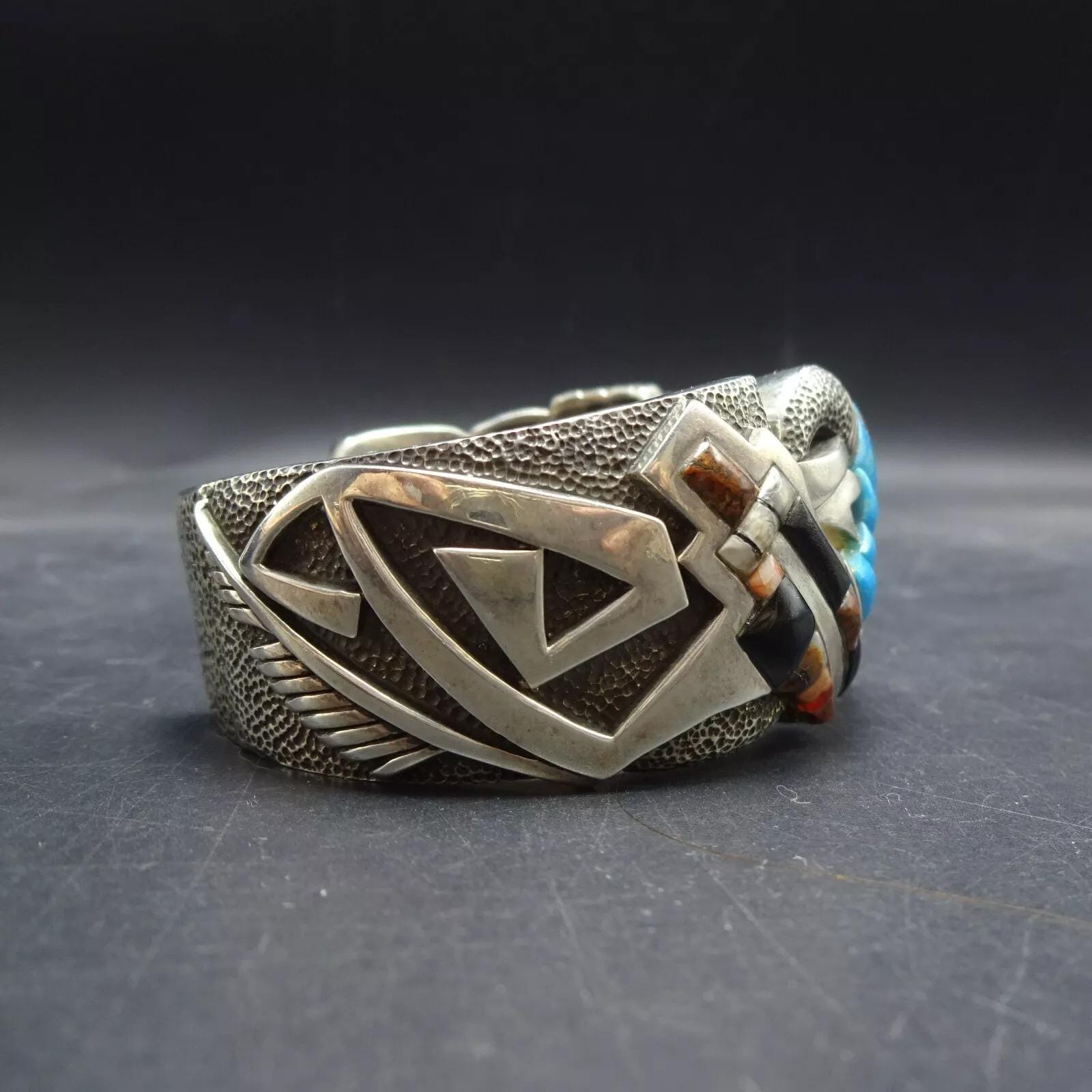 ANDREW VALDEZ & Studio GL Sterling Silver Avanyu Cuff Bracelet Coral ...
