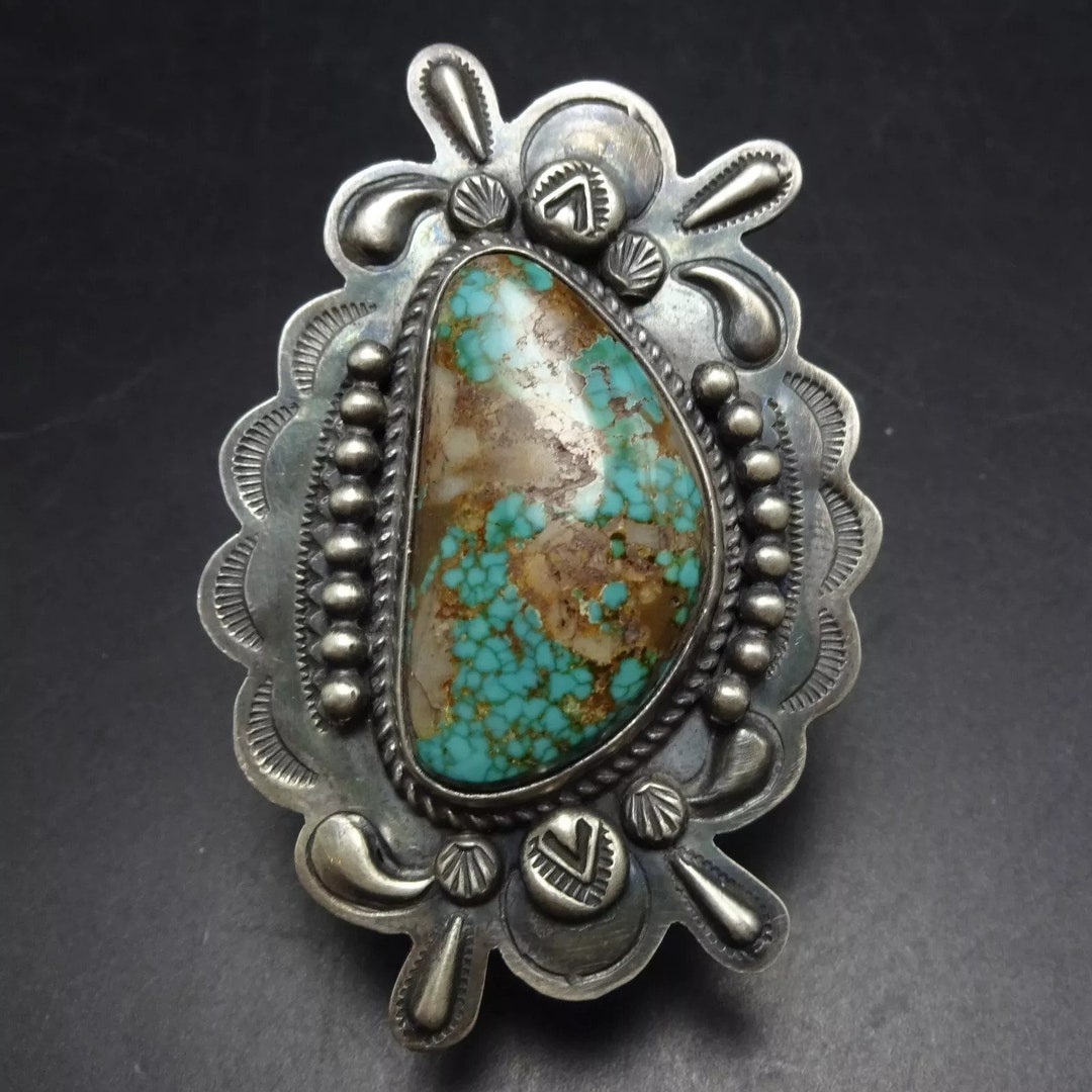 Huge DEAN SANDOVAL Navajo Pilot Mountain TURQUOISE Sterling Silver Ring ...