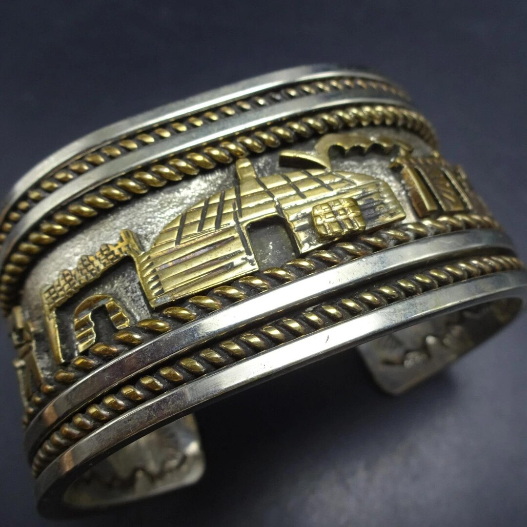 Vintage NAVAJO Sterling Silver With GOLD OVERLAY Storyteller Cuff ...