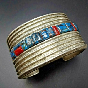 ISIAH BEGAY Tufa Cast Sterling Silver Spiderweb TURQUOISE and Coral ...