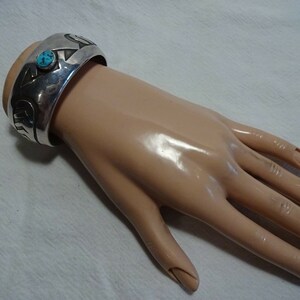 Signed Vintage NAVAJO Michael TAHE Sterling Silver Overlay & TURQUOISE ...