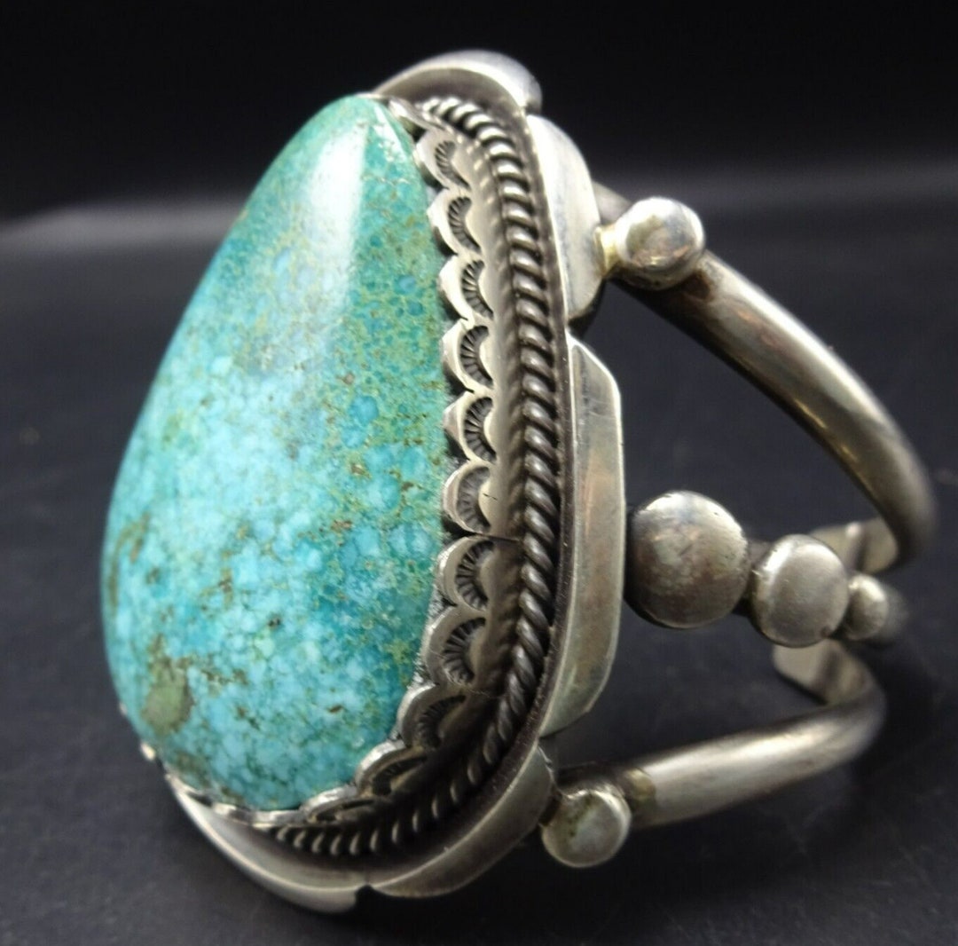 BOMBASTIC Verdy Jake Navajo Sterling Silver Blue-green TURQUOISE Cuff ...