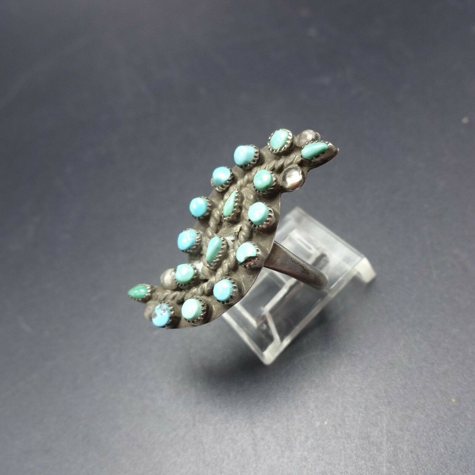 Vintage Sterling Silver TURQUOISE Snake Eye Petit Point RING Size 6.5 ...