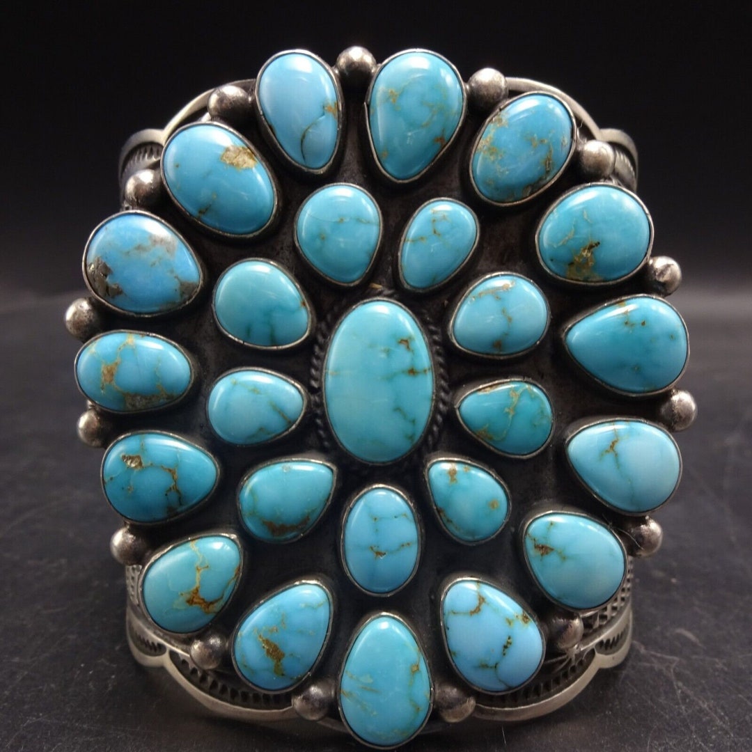 Huge ANDY CADMAN Navajo Easter Blue TURQUOISE Sterling Silver Cuff ...