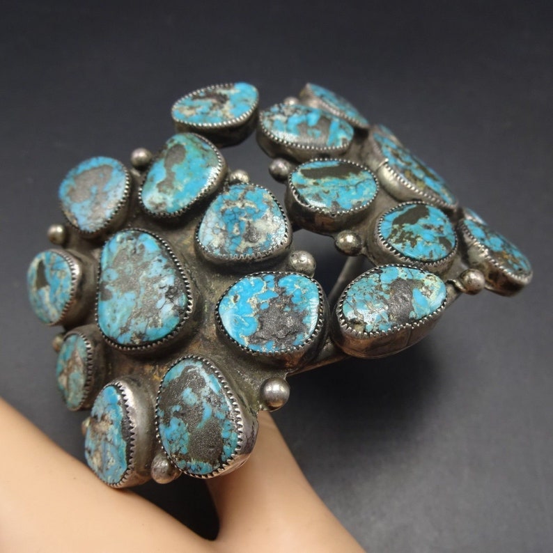Vintage Sterling Silver BLUE DIAMOND TURQUOISE Cluster Cuff - Etsy