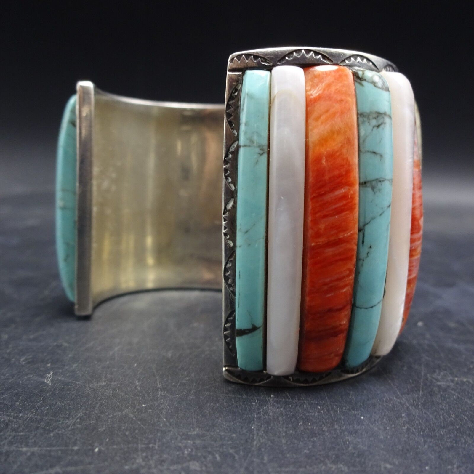 Ottawa CARLOS EAGLE Sterling Silver CORNROW Inlay Cuff Bracelet ...