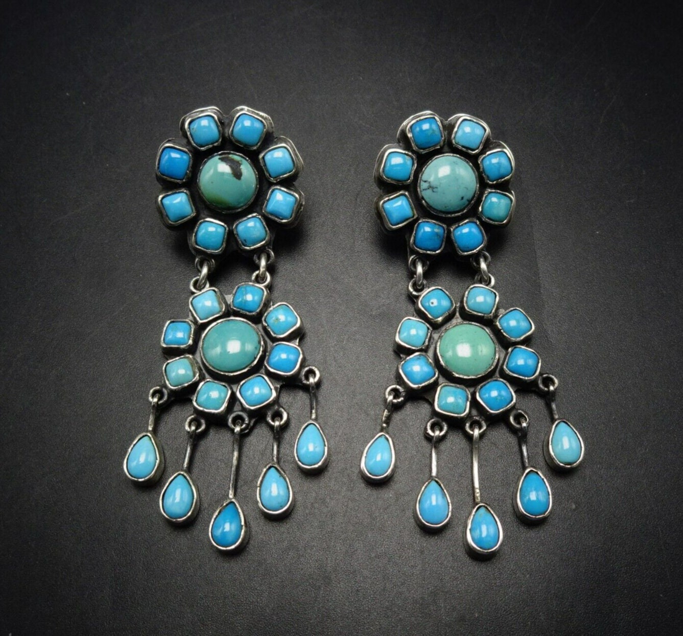 Lovely FEDERICO JIMENEZ Sterlingsilver TURQUOISE Cluster Dangle ...