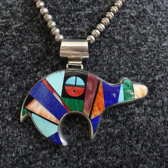 Navajo ALVIN YELLOWHORSE Multi-Stone Inlay Bear NECKL… - Gem