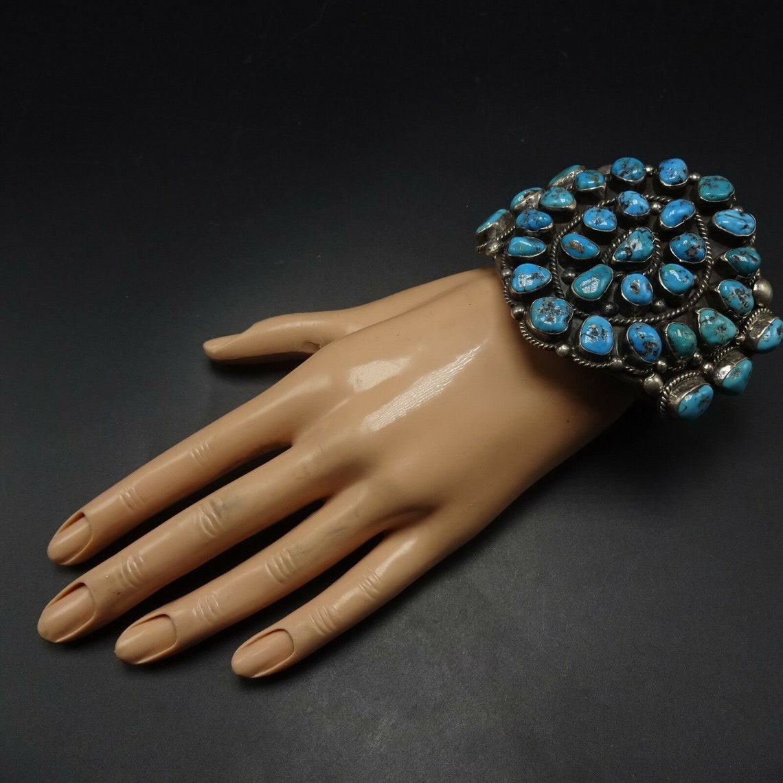 Rare Signed Navajo JIMMIE LONG Sterling Silver & Turquoise Cluster ...
