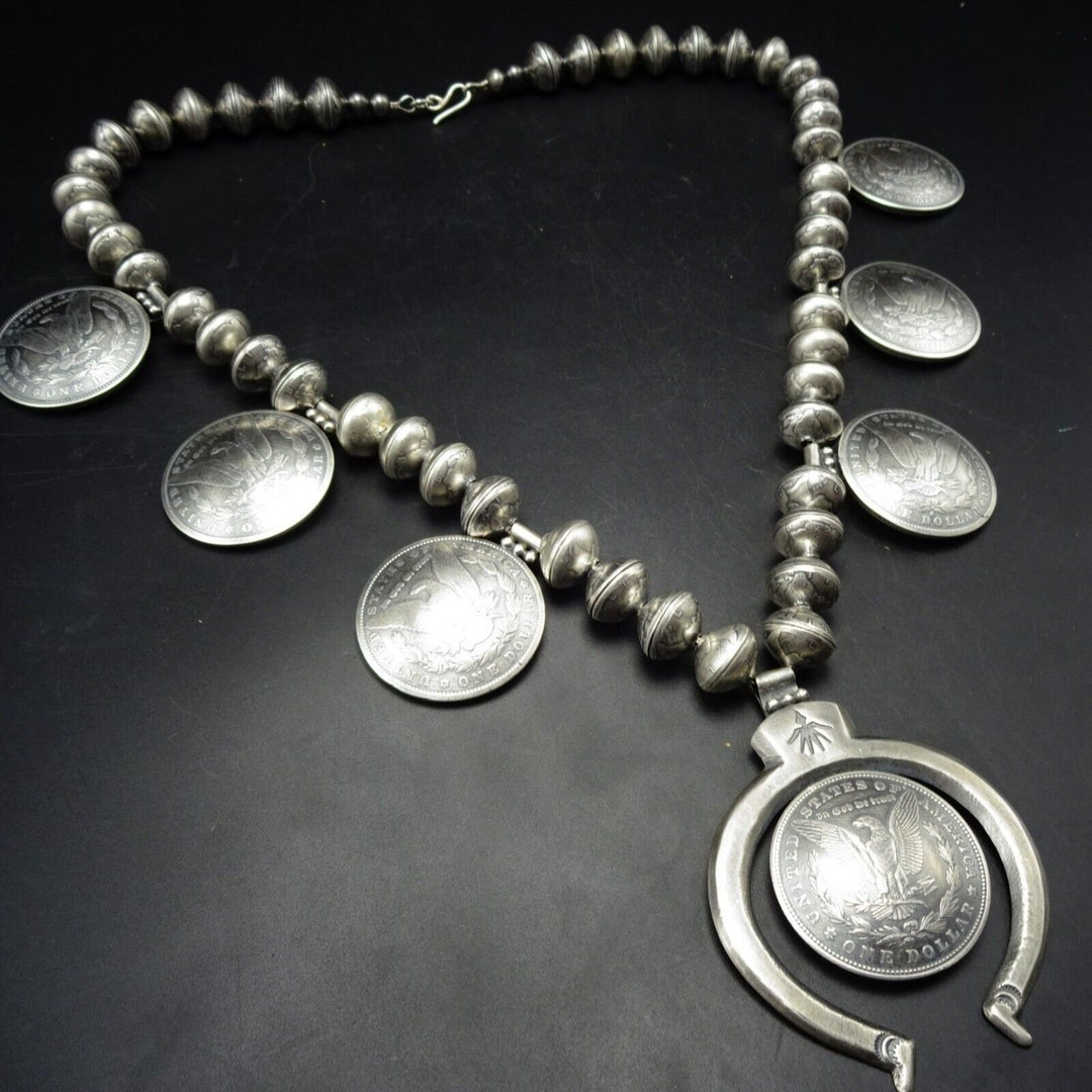 BUFFALO DANCER Coin Silver NECKLACE Mercury Dime Bead Morgan Dollar ...
