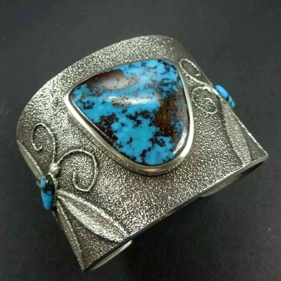Darryl Dean Begay NAVAJO Tufa Sterling Silver CANDELARIA TURQUOISE Cuff ...