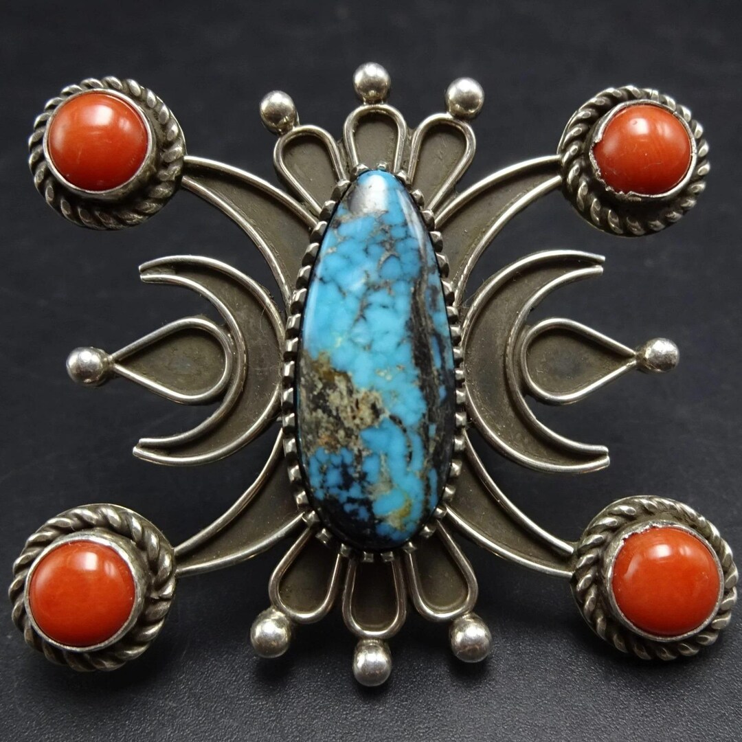 WADE HENDERSON Navajo Bisbee TURQUOISE Coral Sterling Silver Ring Size ...