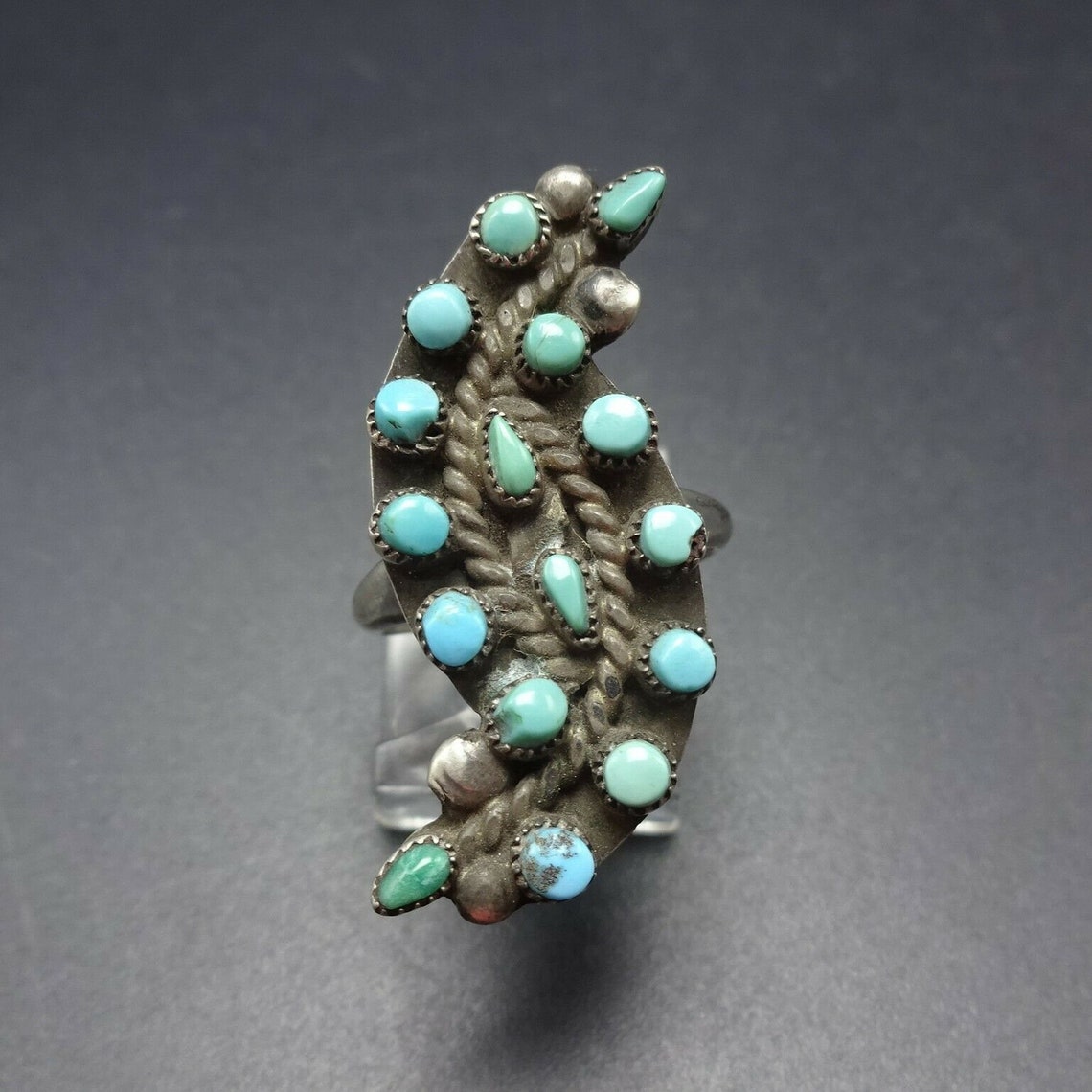 Vintage Sterling Silver TURQUOISE Snake Eye Petit Point RING Size 6.5 ...