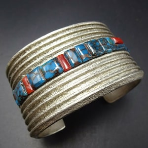 ISIAH BEGAY Tufa Cast Sterling Silver Spiderweb TURQUOISE and Coral ...