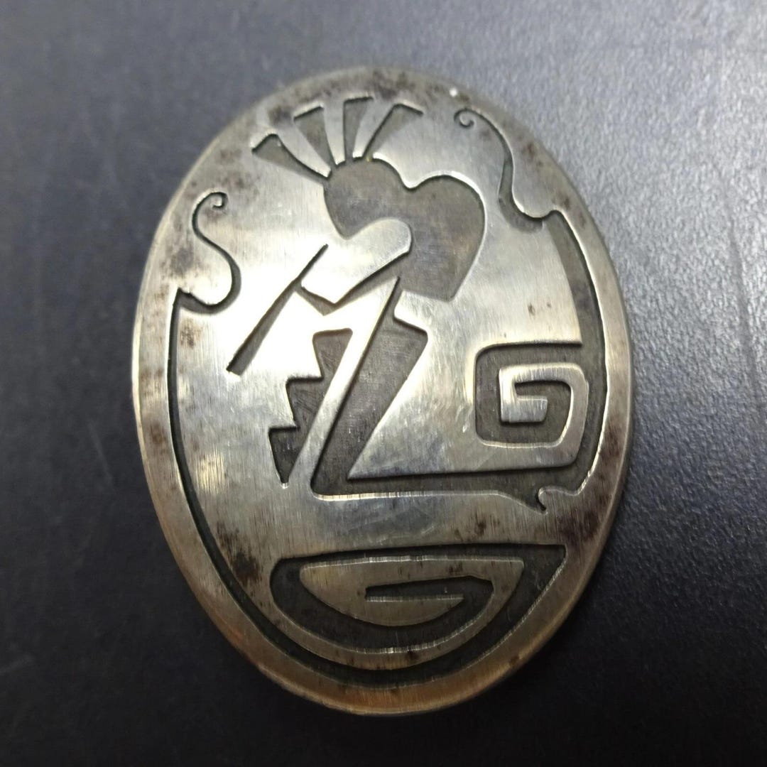 Vintage HOPI Sterlingsilver Overlay KOKOPELLI Pin/brooch Oval Shape Hat ...