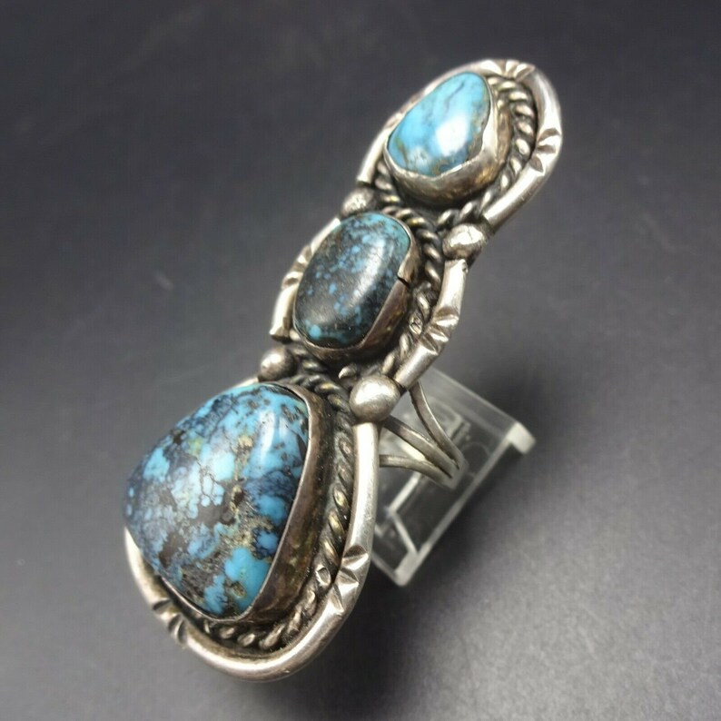 MAGNIFICENT Vintage Sterling Silver Apache Blue TURQUOISE Ring | Etsy