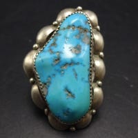 Navajo Sterling Silver Royston Turquoise and Coral Ring Size 10 Signed ...