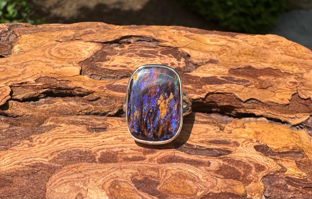 Awesome Purple Boulder Wood Opal Ring - Size 8 - Etsy
