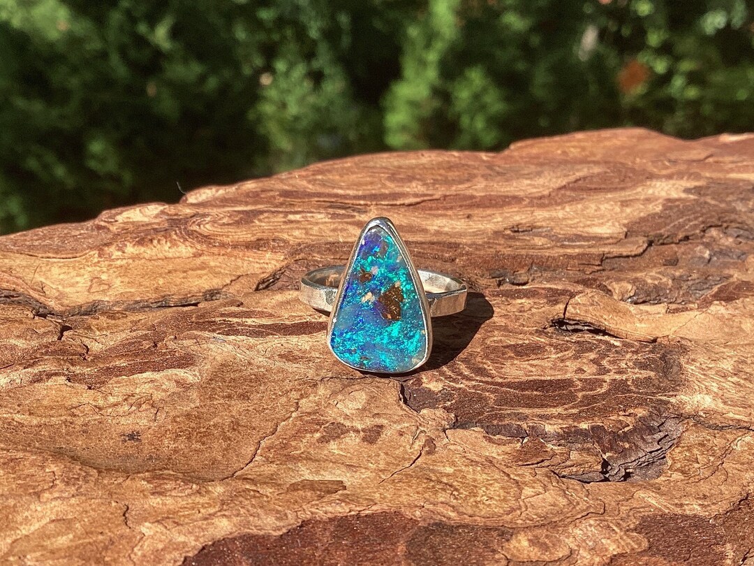Electric Blue Boulder Opal Ring Size 7 - Etsy Canada