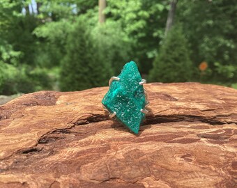 Round Rose Cut Dioptase Quartz 925 Sterling Silver Ring, Green Dioptase ...