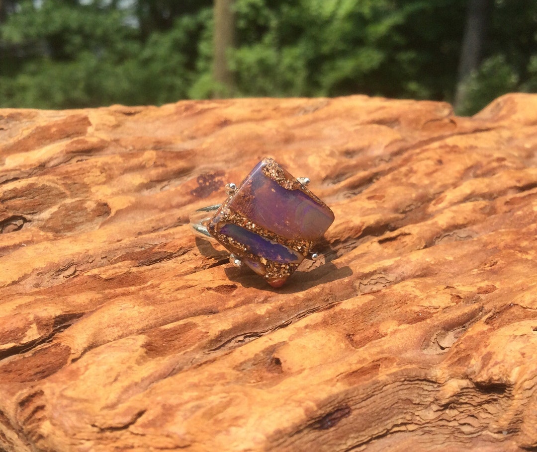 Mysterious Purple Boulder Opal Ring - Size 8 - Etsy